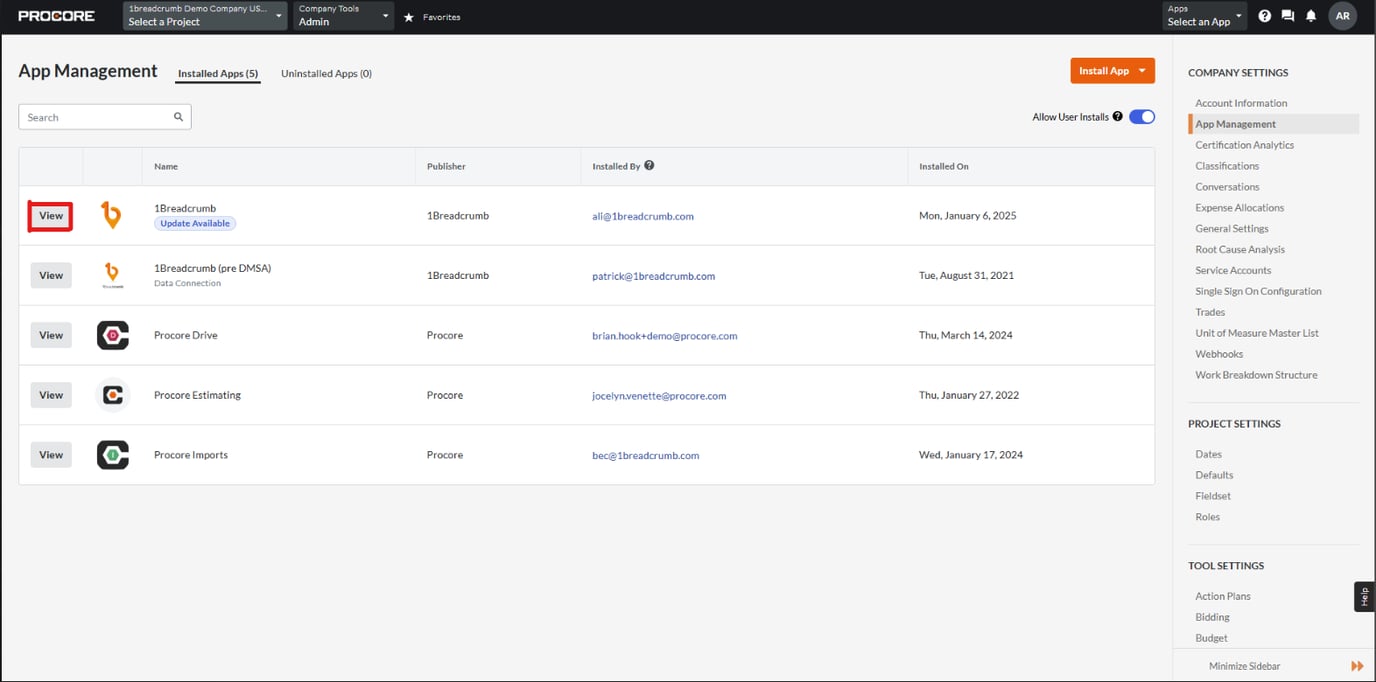 Version 2.2.0 Update Procore Integration (Automatic Project sync)