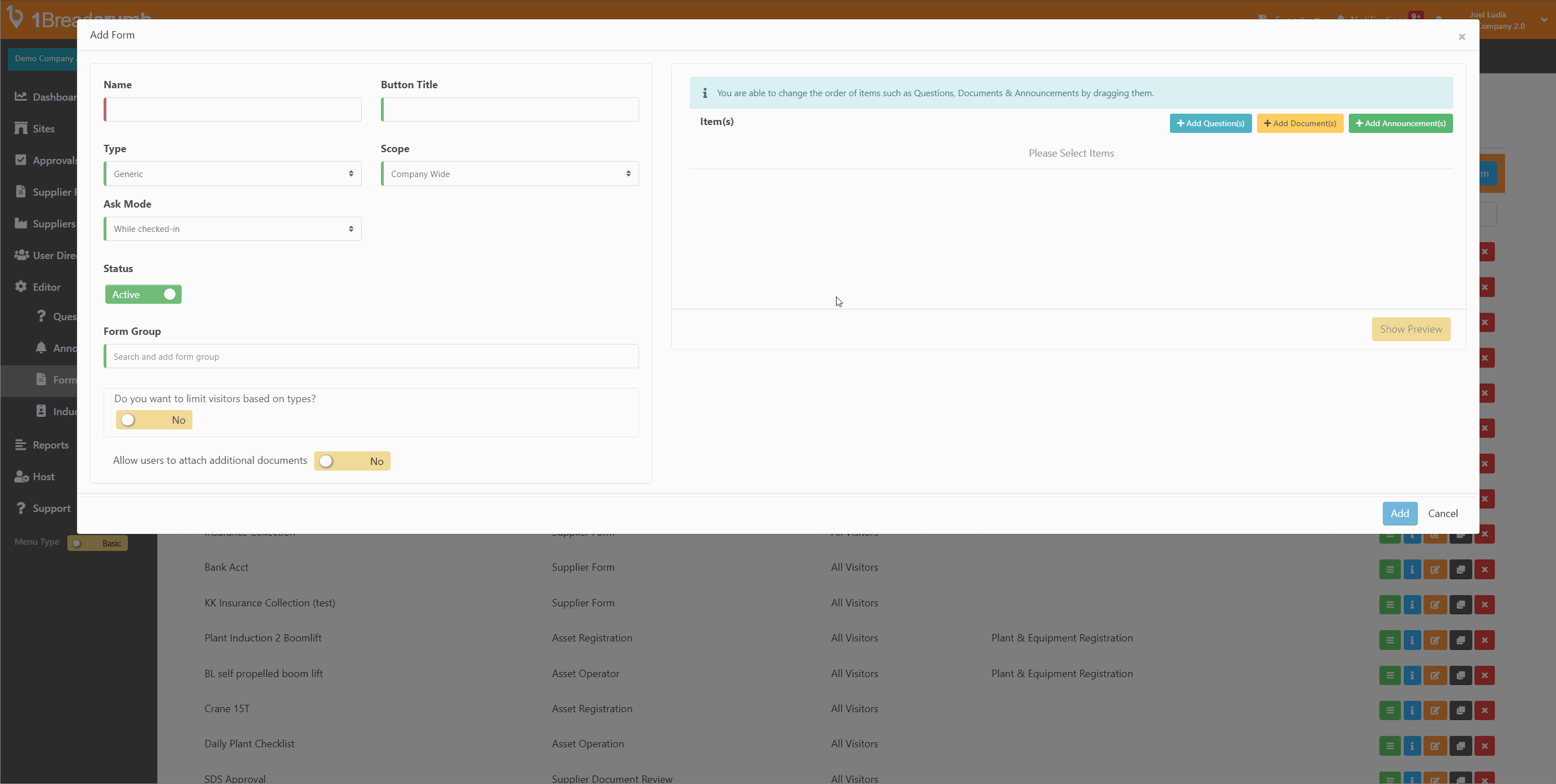 Create a Site Briefing Form