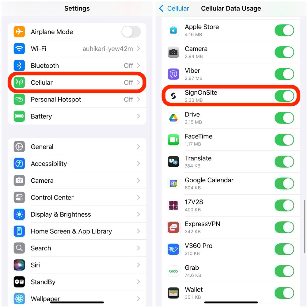 Analyzing SignOnSite's Data Usage on iOS