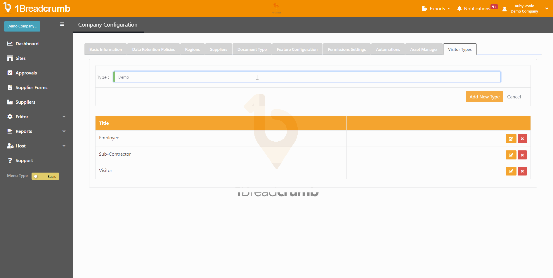 Manage Visitor Types