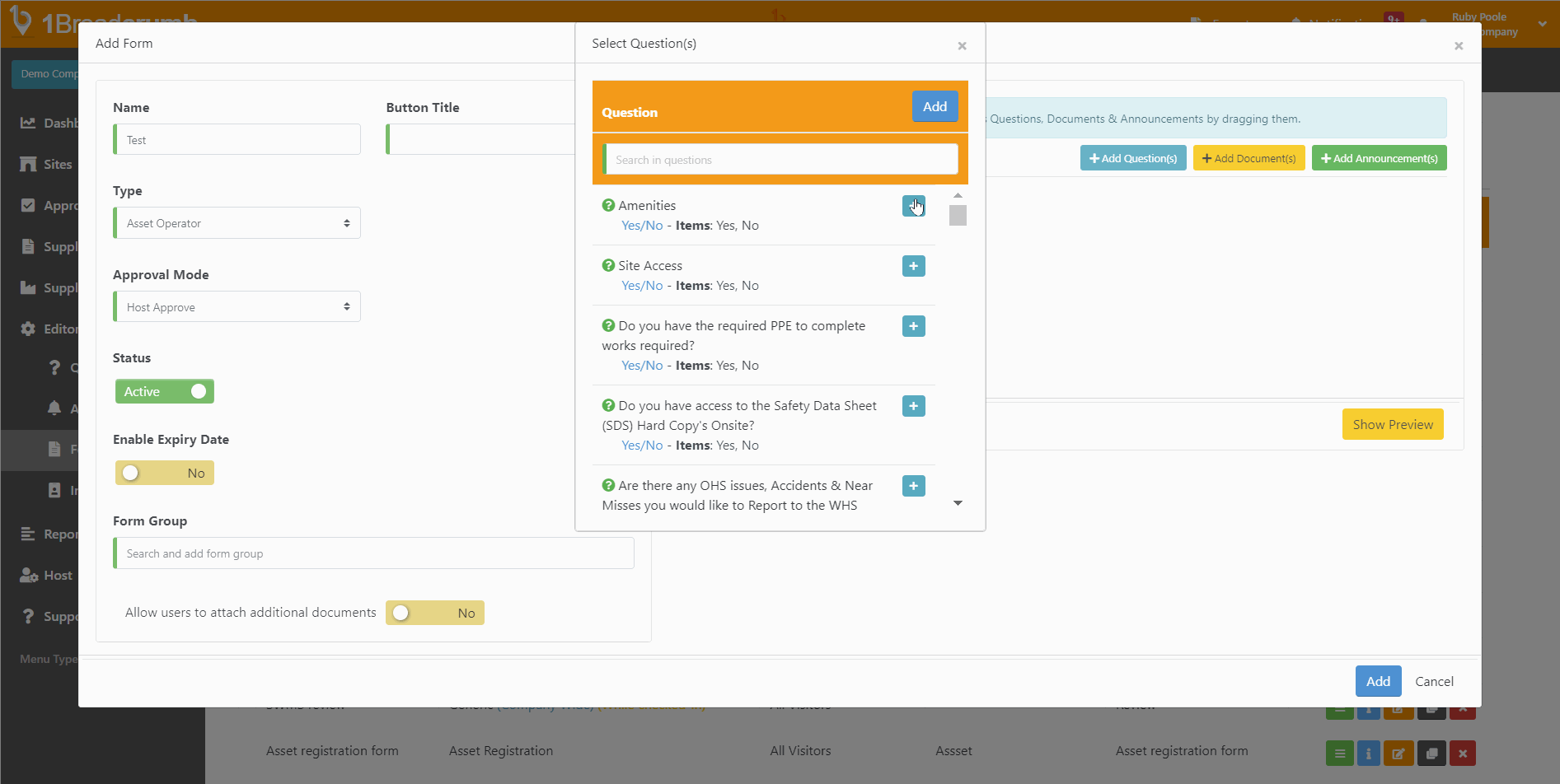 Create an Asset Operator Form