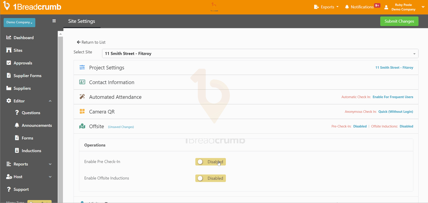 Manage Off-Site Induction Settings