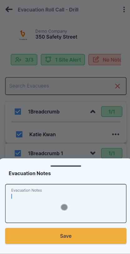 Start an Evacuation Roll Call