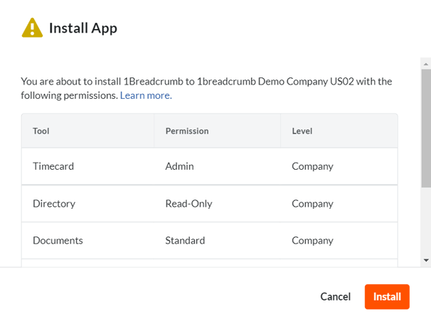 Initial Procore + 1Breadcrumb Integration (Manual Project Syncing)