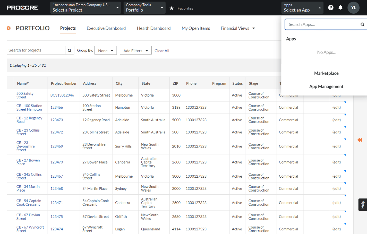 Initial Procore + 1Breadcrumb Integration (Automatic Project Sync)