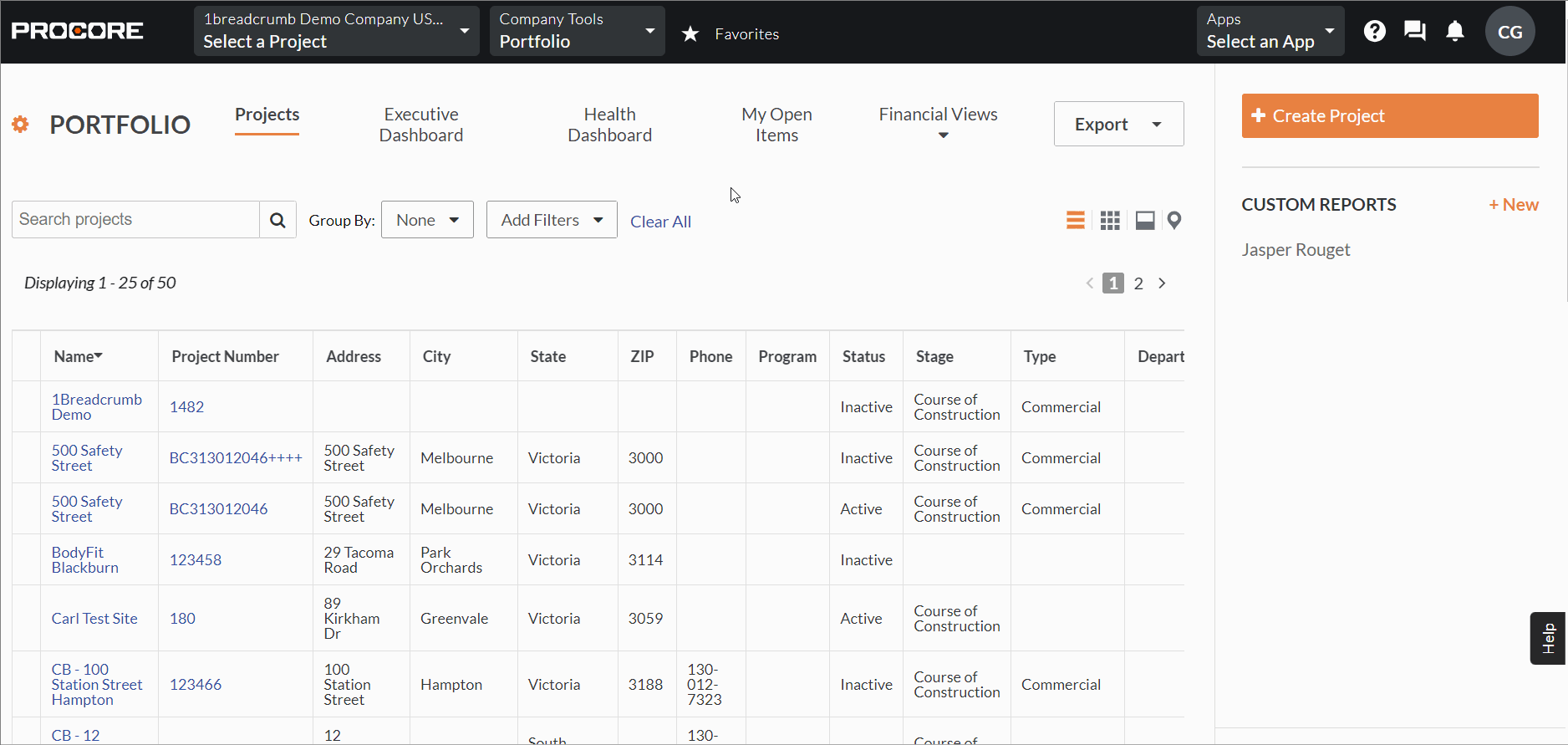 Initial Procore + 1Breadcrumb Integration (Automatic Project Sync)