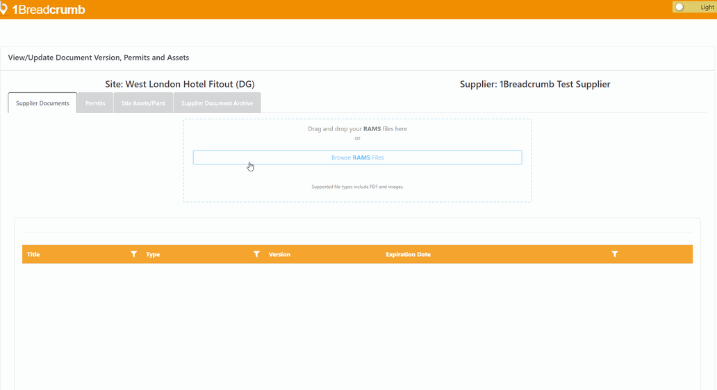 Upload Supplier Documents (Quick Onboarding)