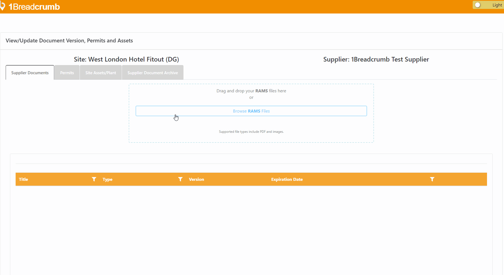Upload Supplier Documents (Quick Onboarding)