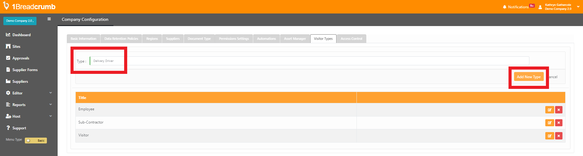 Create & Manage Visitor Types